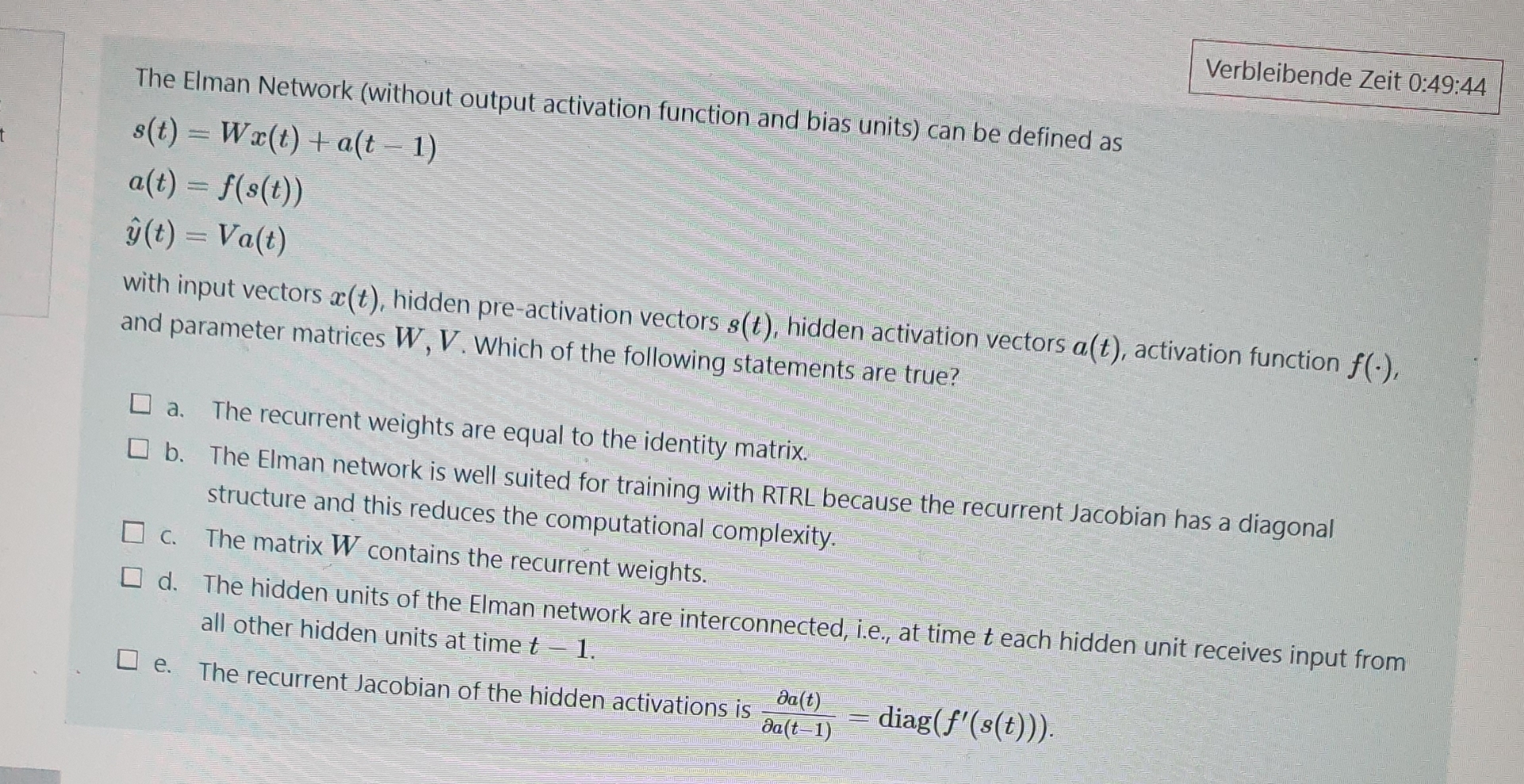 Solved The Elman Network (without output activation function | Chegg.com