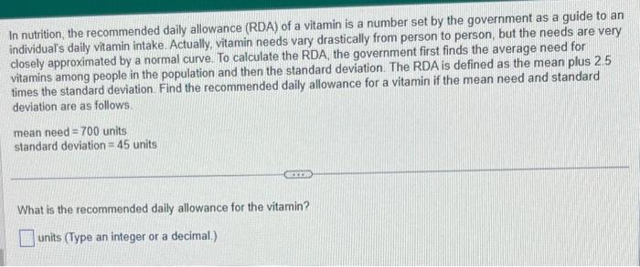 Solved In nutrition, the recommended daily allowance (RDA) | Chegg.com