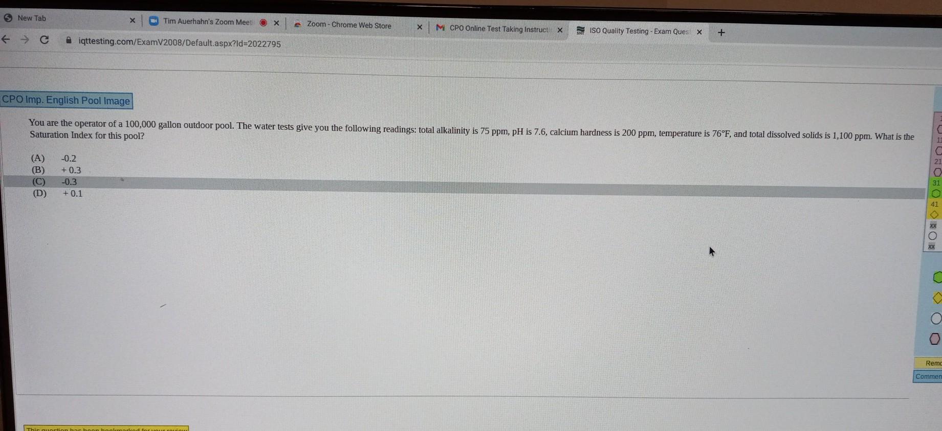 Solved Saturation Index for this pool? (A) −0.2 (B) +0.3 (C) | Chegg.com