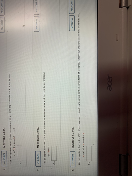 Solved My Notes Ask Your Te 6 1 Points Mcktrig8 6 3 047