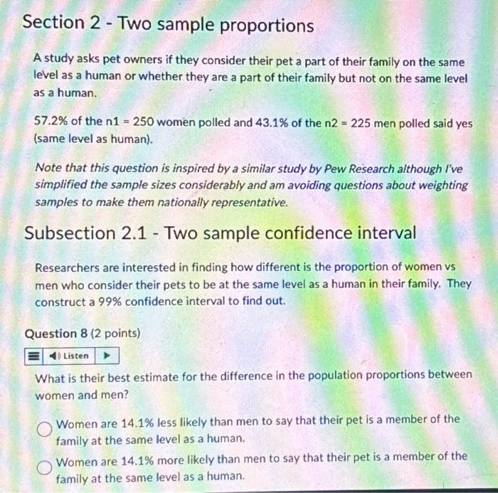 Solved Section 2 - Two sample proportions A study asks pet | Chegg.com