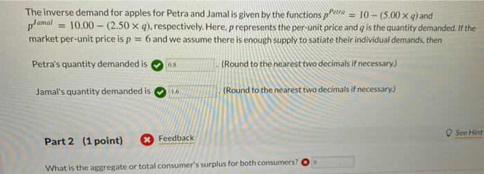 Solved The inverse demand for apples for Petra and Jamal is | Chegg.com