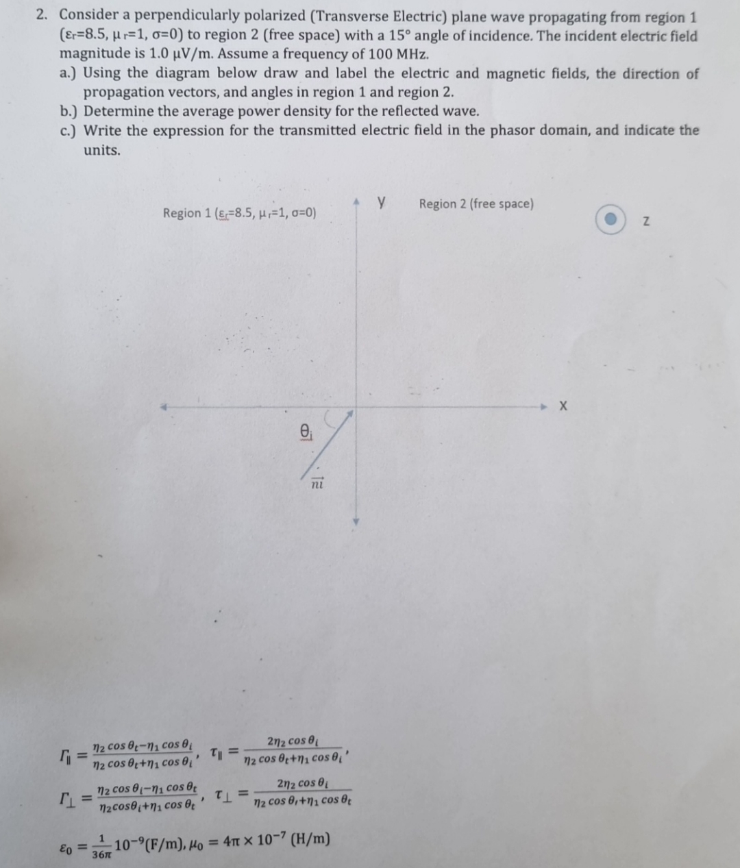 Solved Consider a perpendicularly polarized (Transverse | Chegg.com