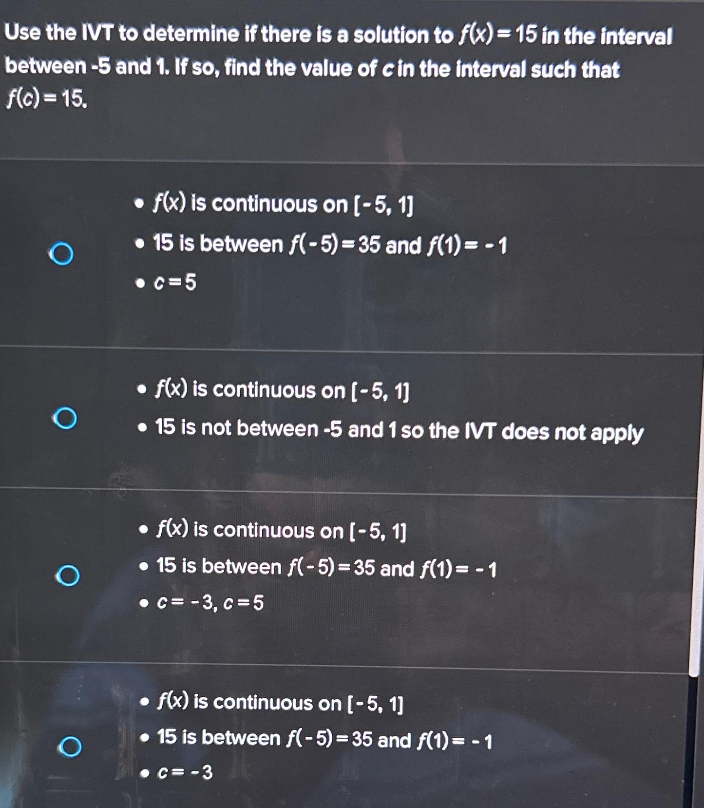 Solved Use the IVT to determine if there is a solution to | Chegg.com