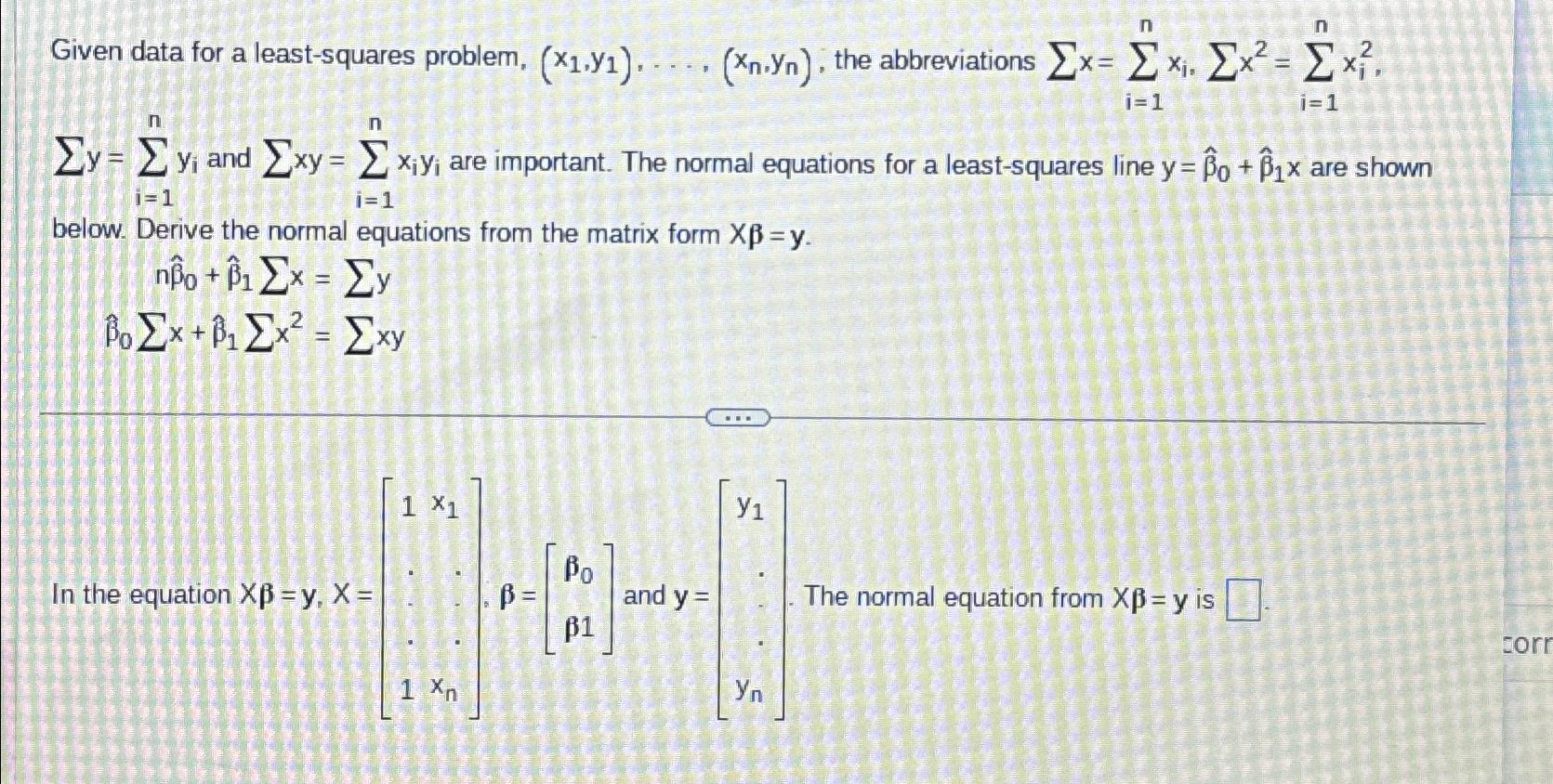 Solved Given data for a least-squares problem, | Chegg.com
