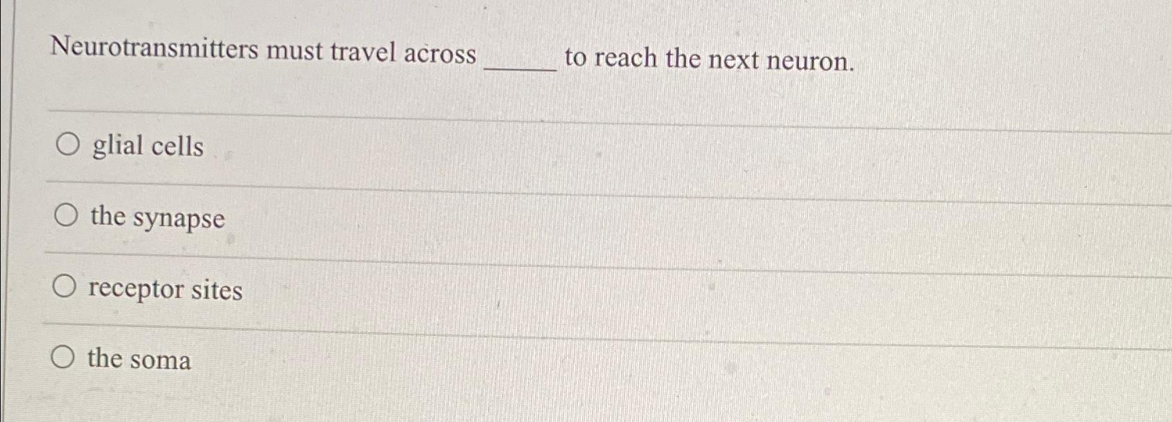 Solved Neurotransmitters must travel across to reach the | Chegg.com
