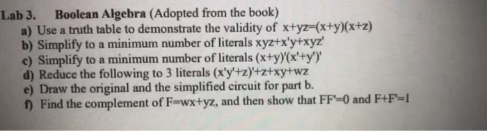 Solved Lab 3. Boolean Algebra (Adopted from the book) a) Use | Chegg.com