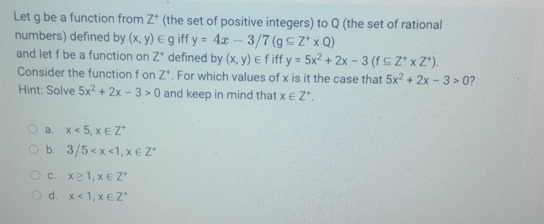 Solved Let g be a function from Z+(the set of positive | Chegg.com