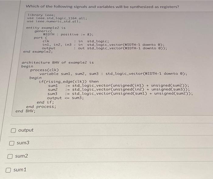 Solved Which of the following signals and variables will be | Chegg.com