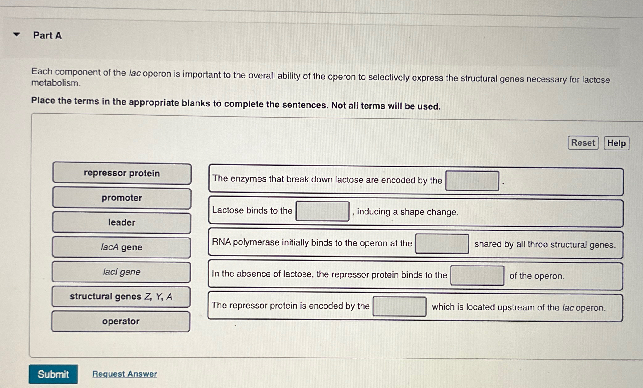 Solved Part AEach component of the lac operon is important | Chegg.com