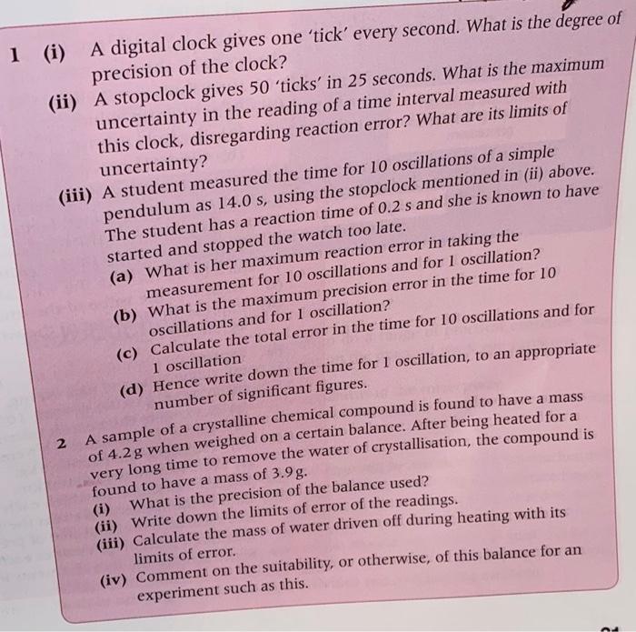 Solved (i) A digital clock gives one 'tick' every second. | Chegg.com
