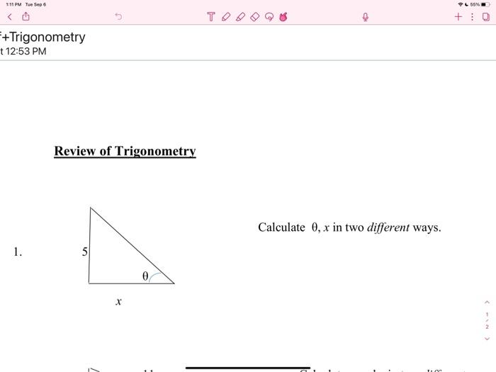 Solved Review of Trigonometry Calculate θ,x in two different | Chegg.com