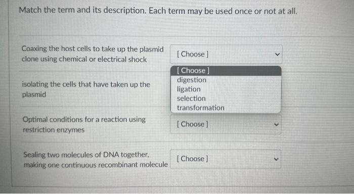 Solved Match the term and its description. Each term may be | Chegg.com