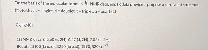 [Solved]: On the basis of the molecular formula, H NMR data
