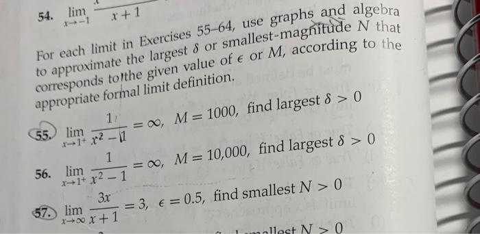 Solved 54. lim x + 1 For each limit in Exercises 55-64, use | Chegg.com