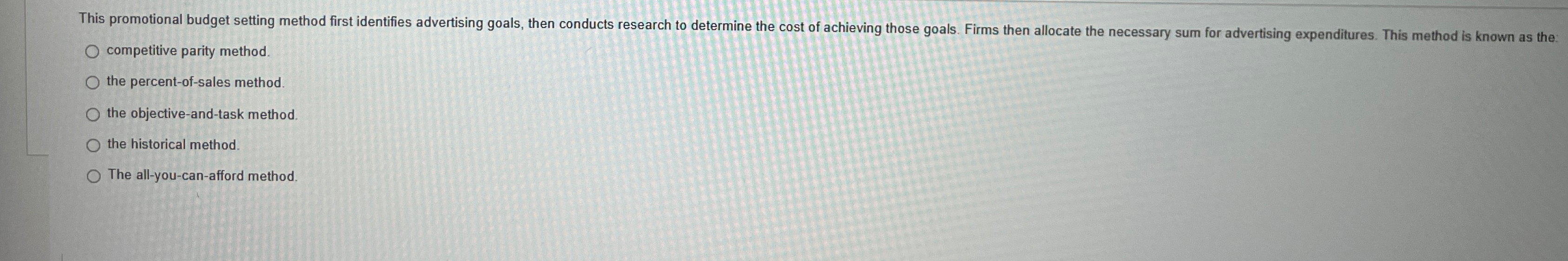 Solved competitive parity method.the percent-of-sales | Chegg.com