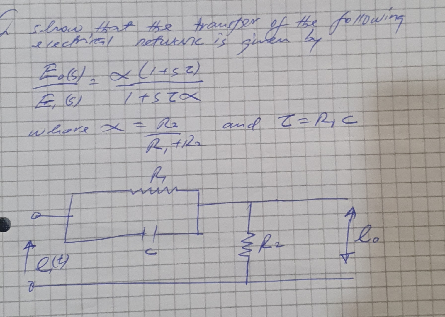 Solved show that the transfer of the following electrical | Chegg.com