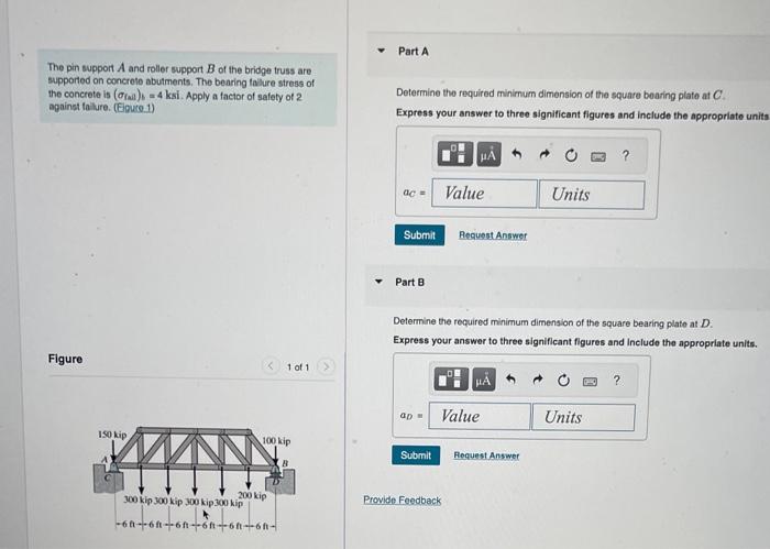 Solved The pin support A and roller support B of the bridge | Chegg.com