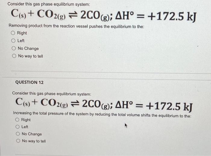 Solved Consider this gas phase equilibrium system: C(s)+CO2( | Chegg.com