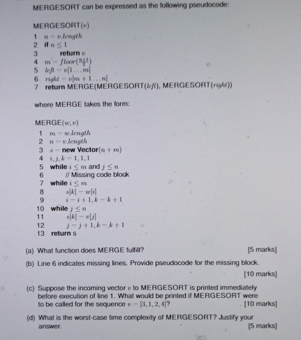 Solved MERGESORT can be expressed as the following | Chegg.com