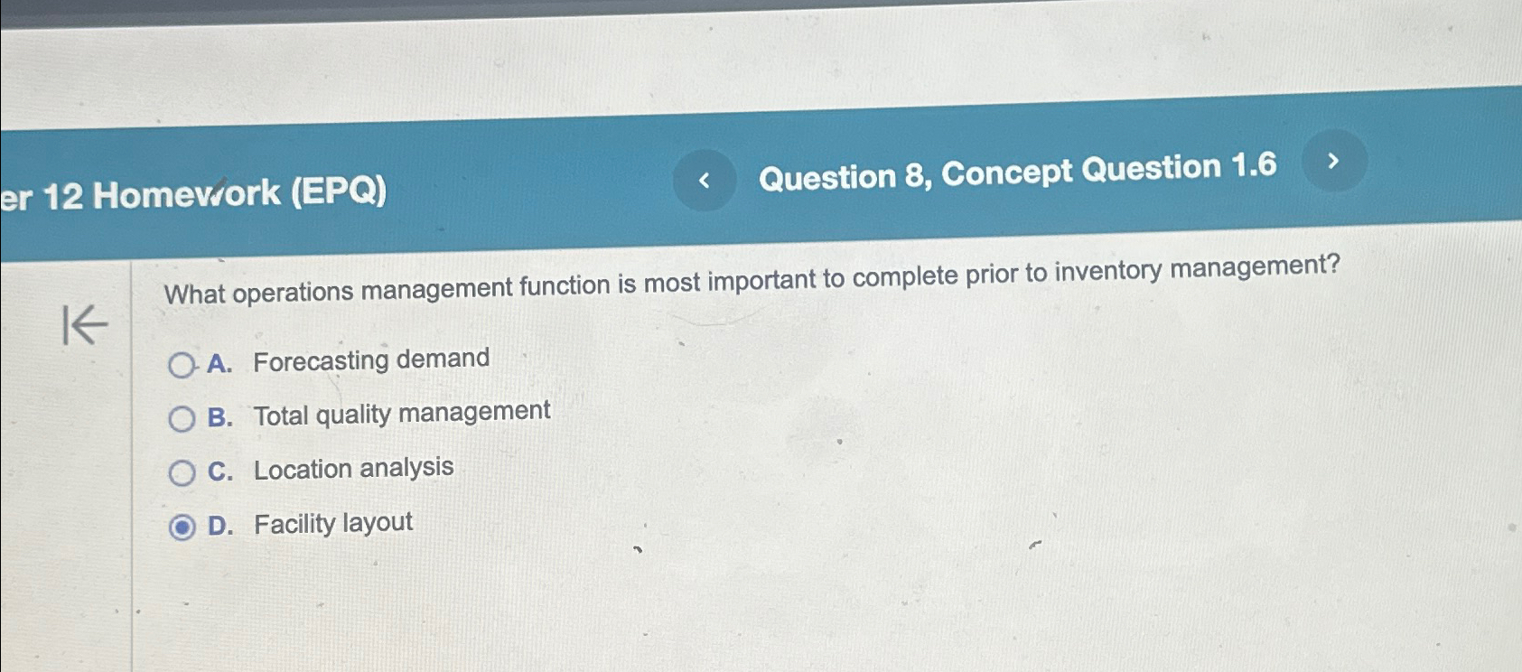 Solved 12 ﻿Homevrork (EPQ)Question 8, ﻿Concept Question | Chegg.com