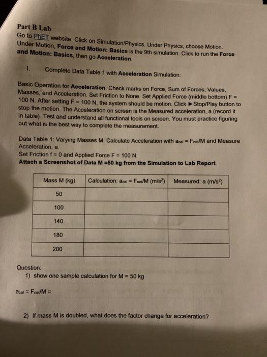 Solved Part B Lab Go to PhET website. Click on | Chegg.com