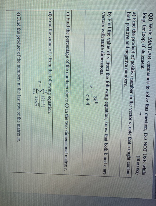 Solved - Q1) Write MATLAB commands to solve this question, | Chegg.com