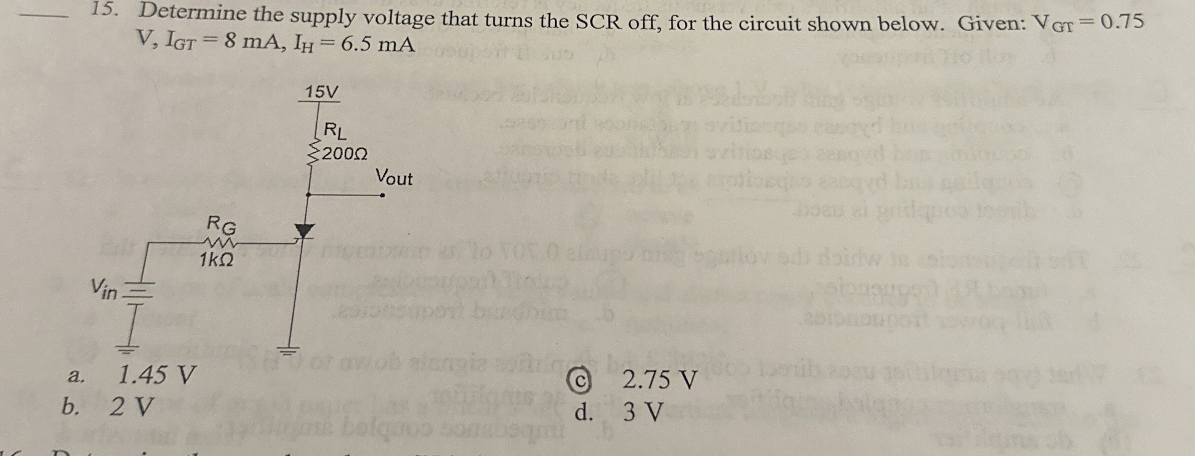 Solved Determine the supply voltage that turns the SCR off, | Chegg.com