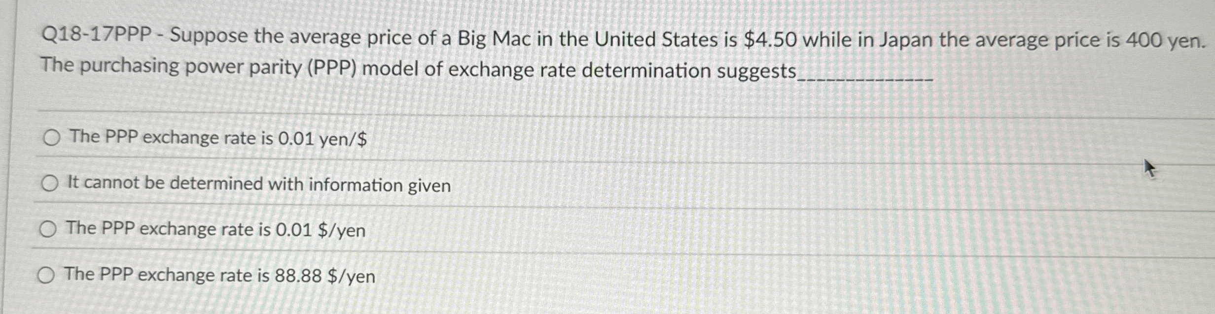 Solved Q18-17PPP - ﻿Suppose the average price of a Big Mac | Chegg.com