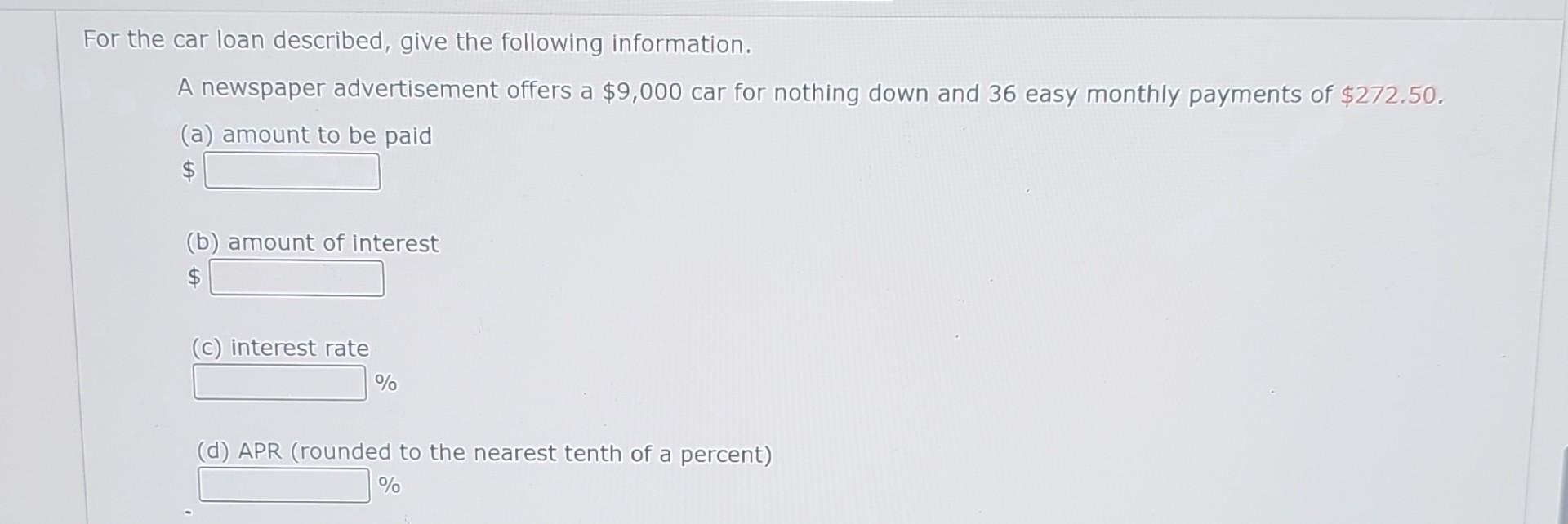 Solved A car dealer carries out the following calculations. | Chegg.com