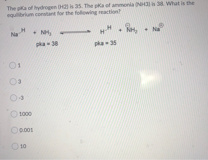 Solved The pka of hydrogen (H2) is 35. The pka of ammonia | Chegg.com