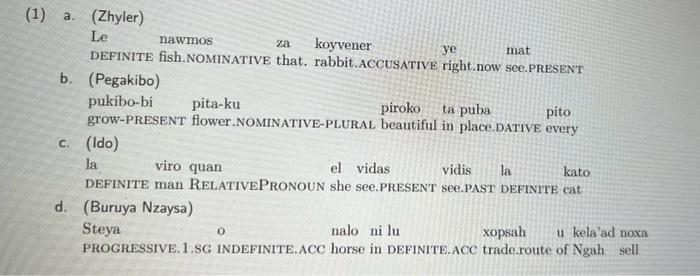 The following interlinear glosses are given for each | Chegg.com