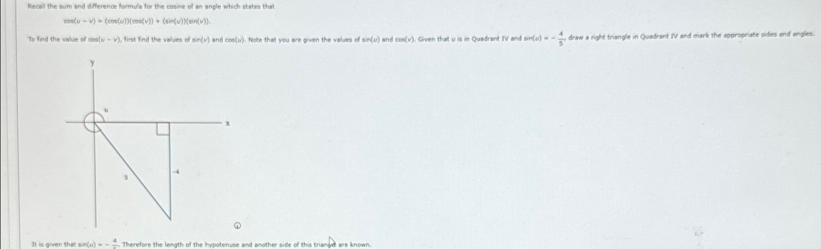 Solved Recall the sum and difference formula for the cosine | Chegg.com