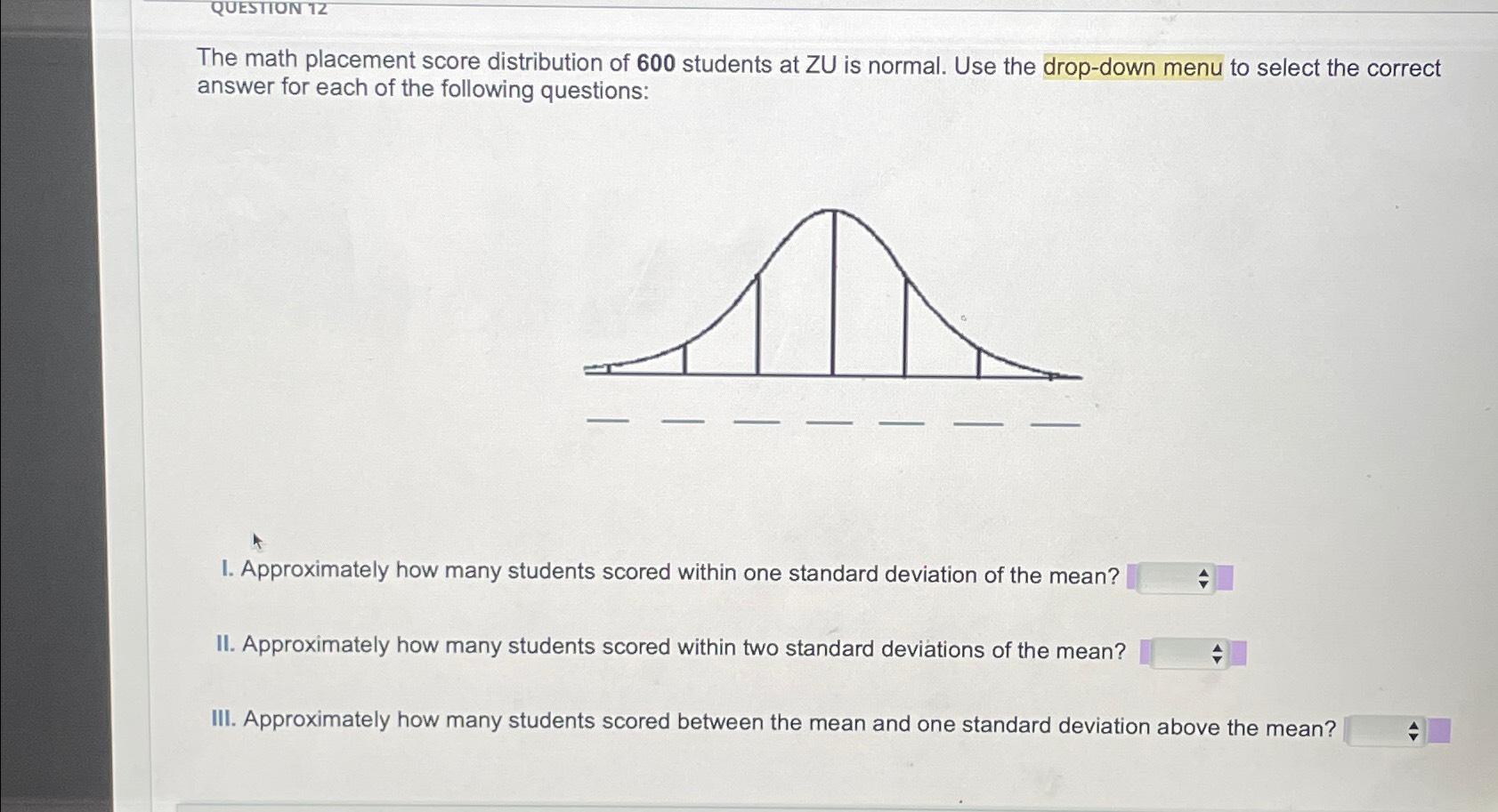 Solved The math placement score distribution of 600 | Chegg.com