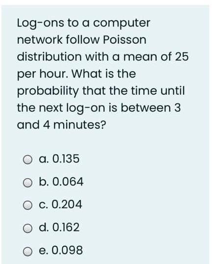 Solved Log-ons to a computer network follow Poisson | Chegg.com