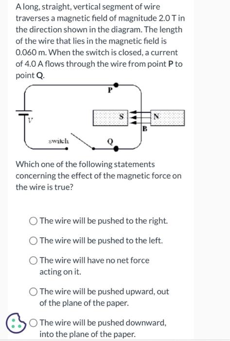 Solved A long, straight, vertical segment of wire traverses | Chegg.com