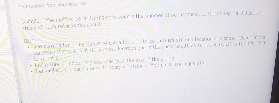 Solved public static int countString(String str, String | Chegg.com