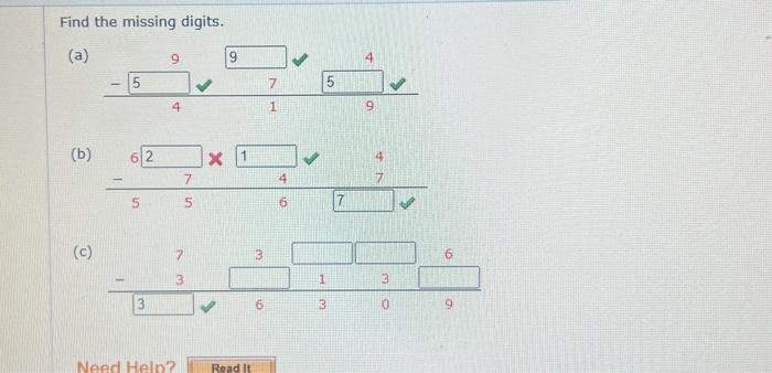 Solved Find the missing digits. (a) (b (c) | Chegg.com