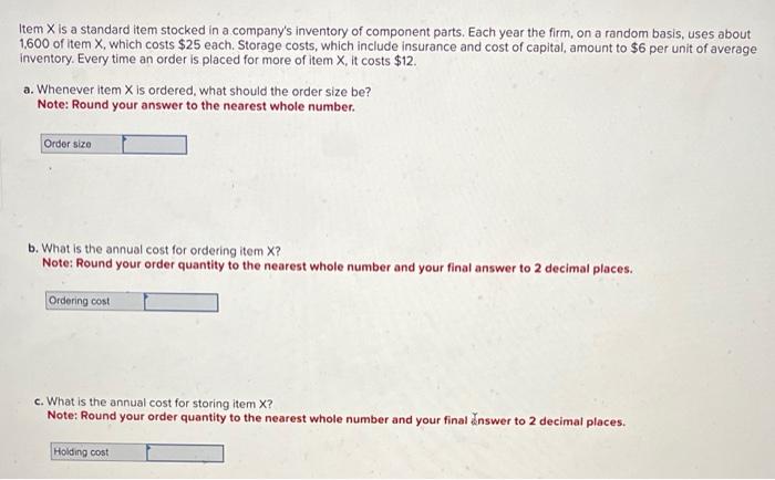 Solved Item X is a standard item stocked in a company's | Chegg.com