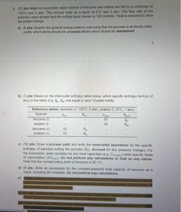 Solved 3. (37 pts total) An equimolar vapor mixture of | Chegg.com