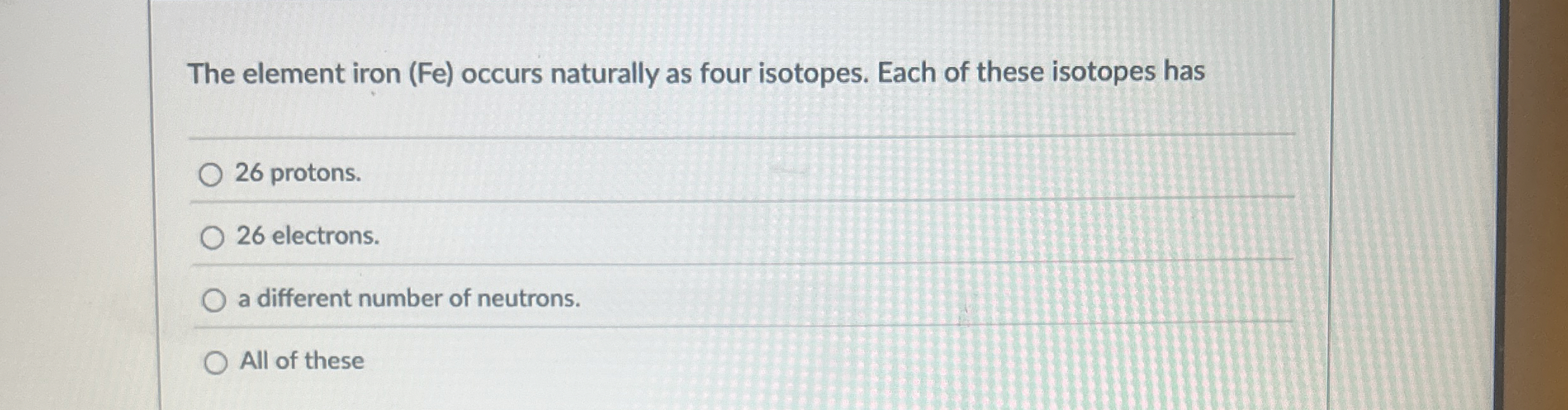 Solved The element iron ( ﻿Fe ) ﻿occurs naturally as four | Chegg.com