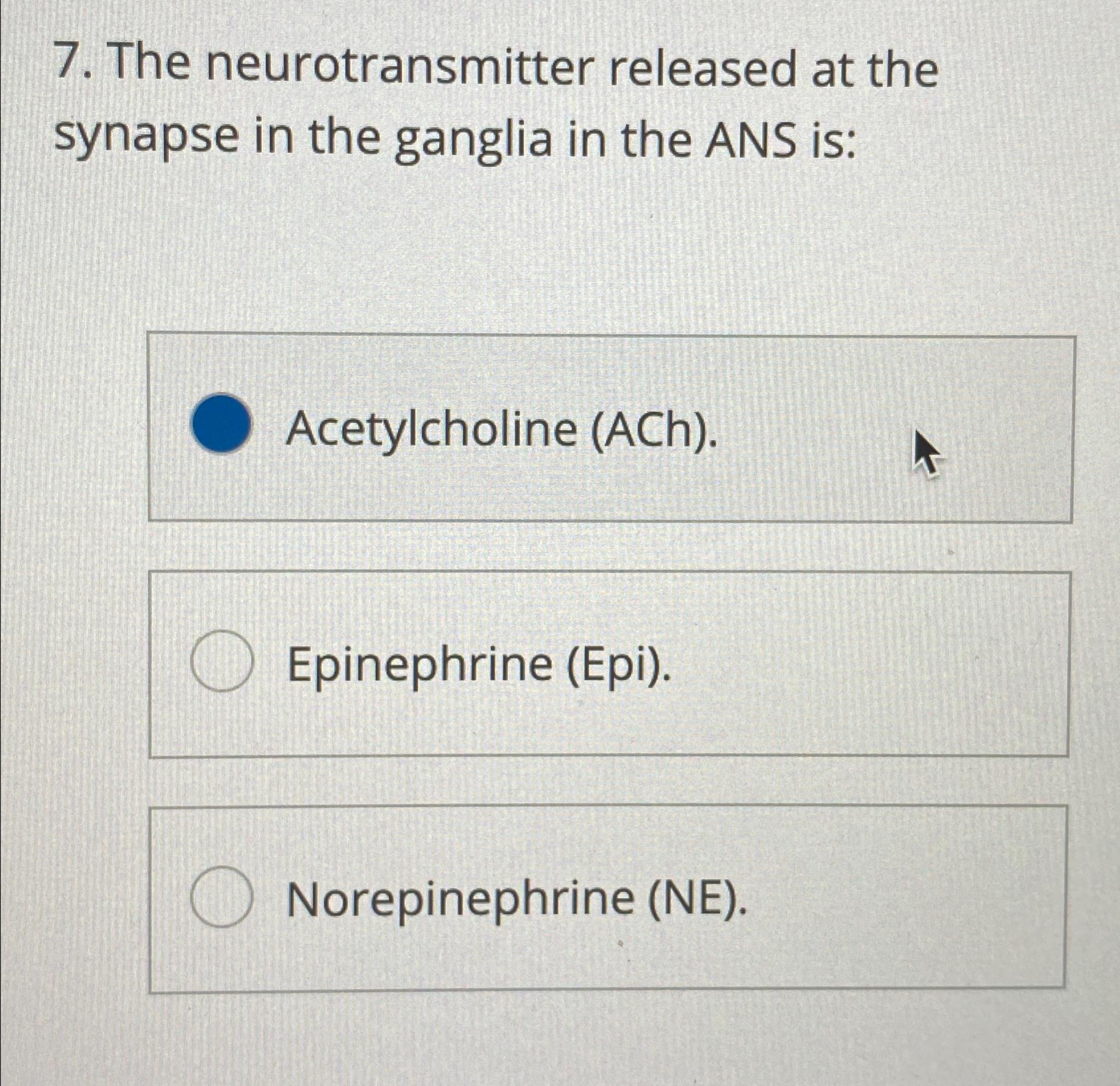 Solved The neurotransmitter released at the synapse in the | Chegg.com
