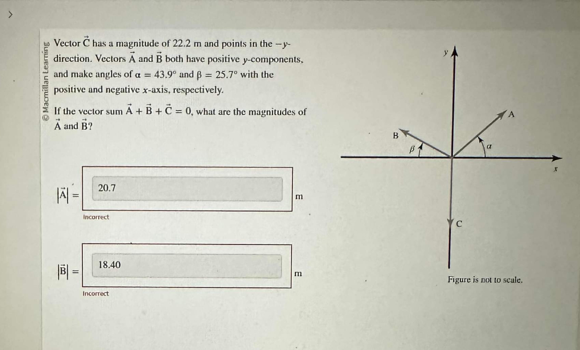 Solved uo Vector vec(C) ﻿has a magnitude of 22.2m ﻿and | Chegg.com