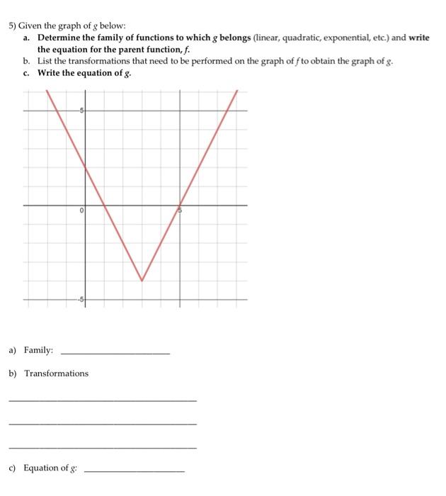 Solved 5) Given the graph of g below: a. Determine the | Chegg.com