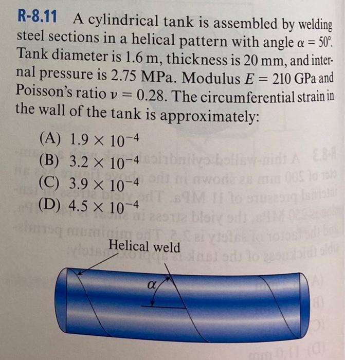 Solved R-8.11 A cylindrical tank is assembled by welding | Chegg.com
