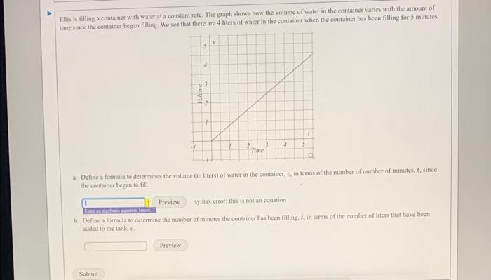 Solved Fllis is filling a container with water at a constant | Chegg.com