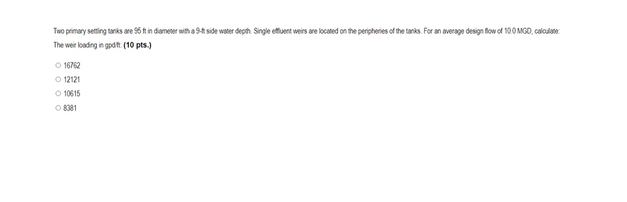 Solved Two primary settling tanks are 95ft ﻿in diameter with | Chegg.com