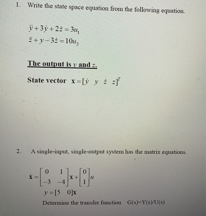 Solved 1. Write the state space equation from the following | Chegg.com
