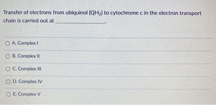 Solved Transfer of electrons from ubiquinol (QH2) to | Chegg.com