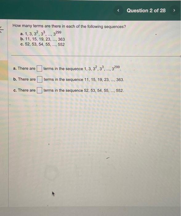 Solved How many terms are there in each of the following | Chegg.com